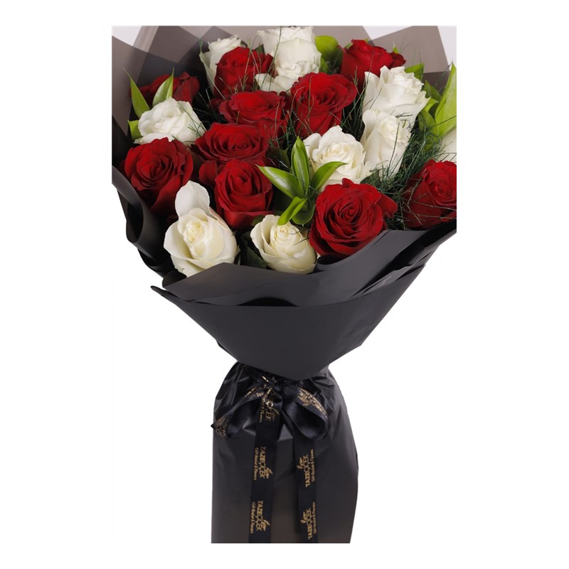 20 Kırmızı Beyaz Gül Buketi I Taze Çiçek