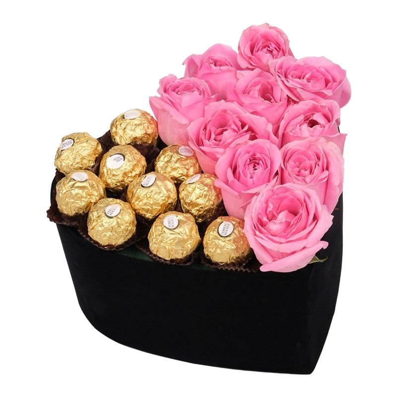 Black Magic Pembe Güller ve Rocher Çikolata I Taze Çiçek
