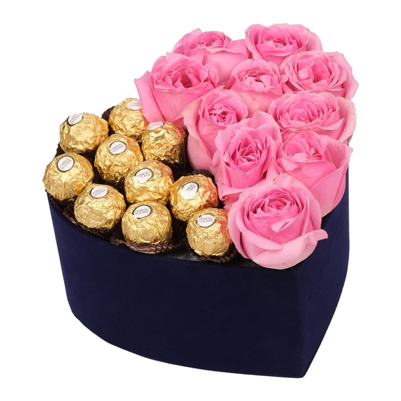 Blue Magic Pembe Güller ve Rocher Çikolata?I Taze Çiçek