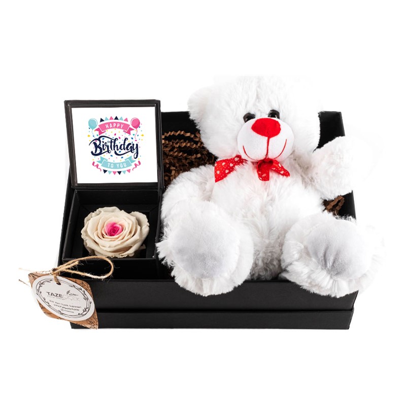 Happy Birthday Infinity White-Pink Rose and Puff | Taze Çiçek