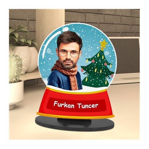 Kişiye Özel Fotoğraflı Erkek Yılbaşı Karikatür Ahşap Biblo I Taze Çiçe