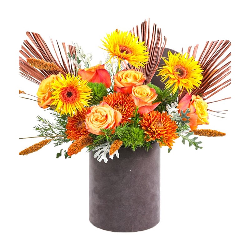 Orange Flowers In Gray Box | Taze Çiçek