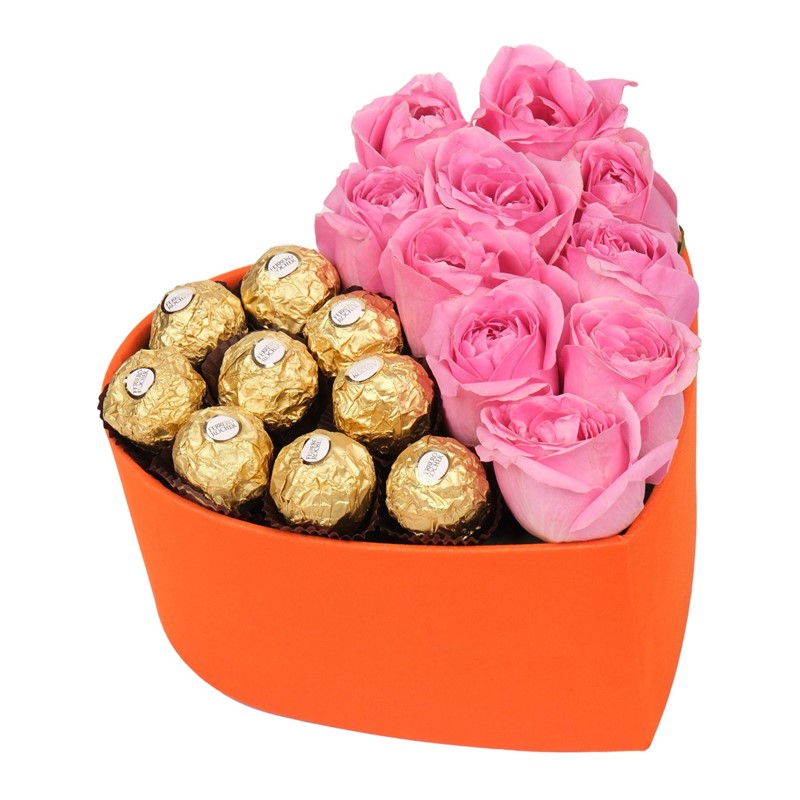 Orange Magic Pembe Güller ve Rocher Çikolata I Taze Çiçek